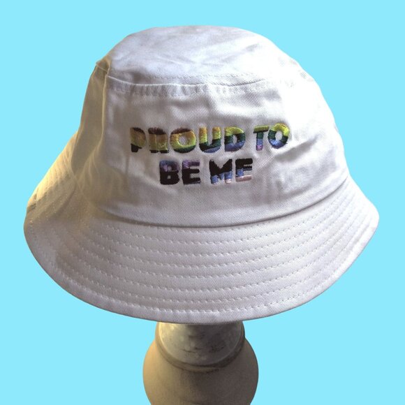 Gay Pride Apparel | Accessories | Proud To Be Me White Bucket Hat Gay ...